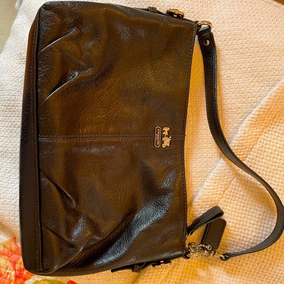 Coach | Bags | Coach Small Handbag Black Leather Purple Lining Gently ...